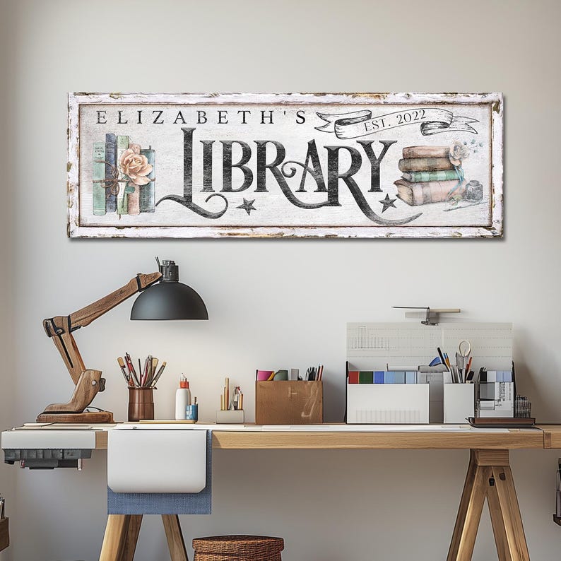 Custom Library Sign, Reading Corner Sign ,established Date Sign ...