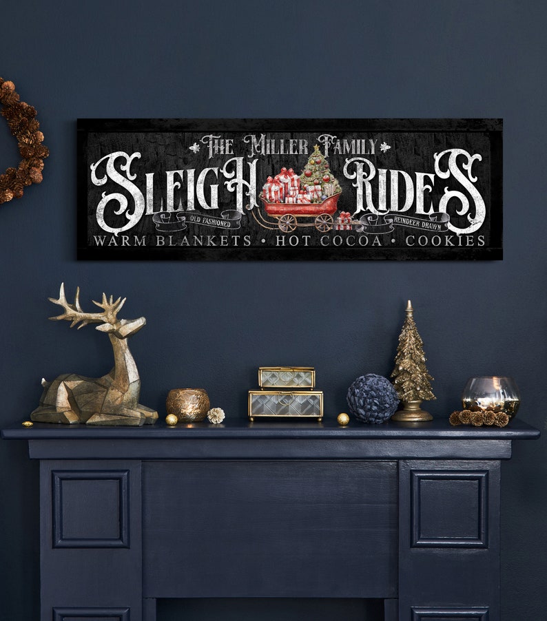 Personalized Sleigh Rides Sign, Rustic Christmas Decor, Personalized ...