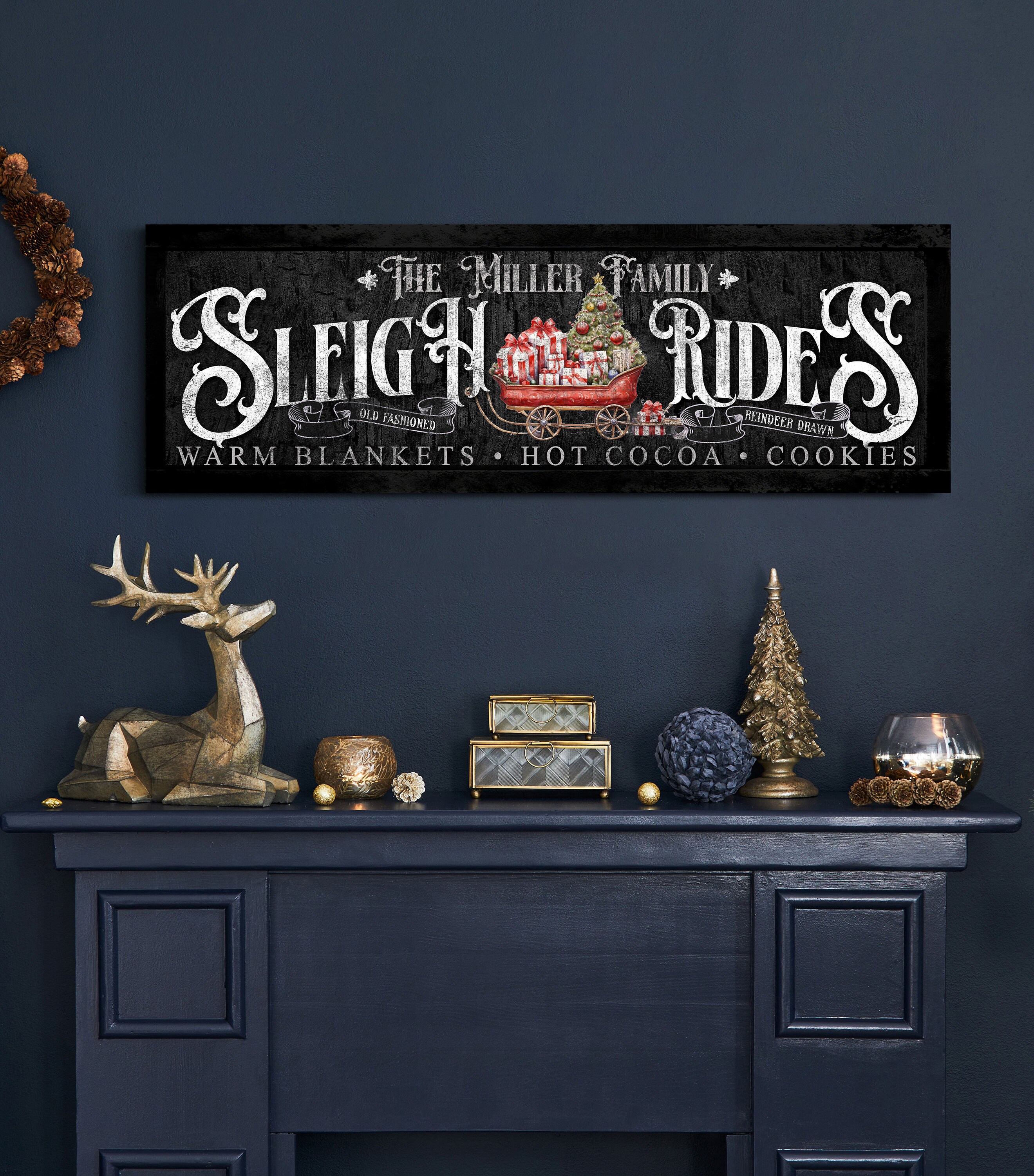 Personalized Sleigh Rides Sign, Rustic Christmas Decor, Personalized ...