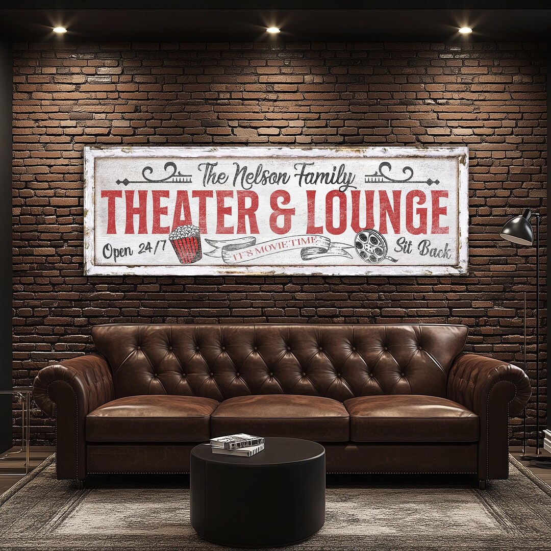 Personalized Theatre and Lounge Sign, Home Theatre Sign, Vintage Family ...