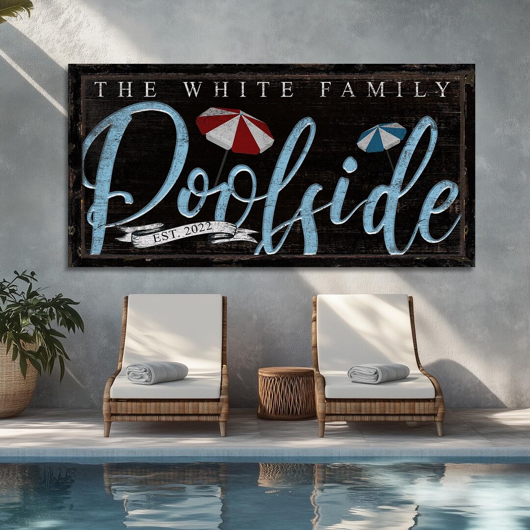 Custom Poolside Sign, Family Name Poolside Decor, Outdoor Pool Bar Sign ...