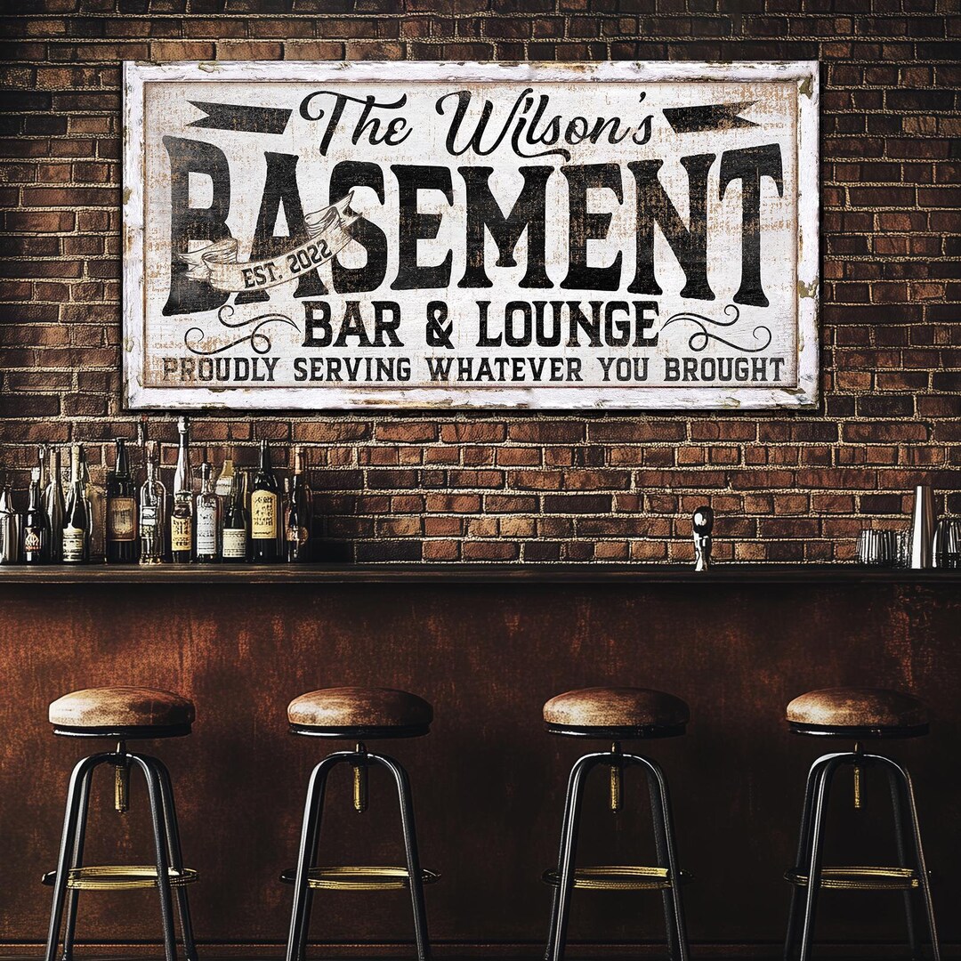 Custom Basement Bar & Lounge Sign, Home Bar Decor, Vintage Man Cave ...