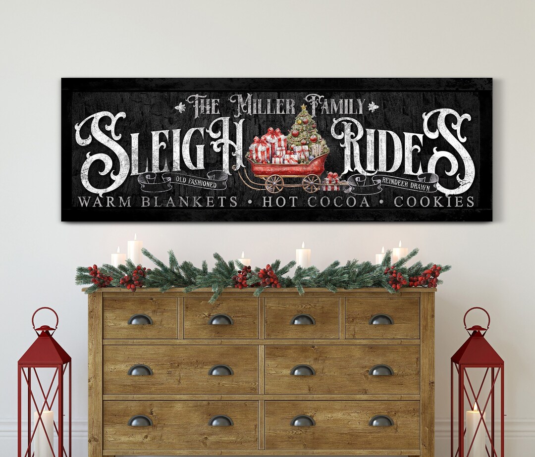 Personalized Sleigh Rides Sign, Rustic Christmas Decor, Personalized ...