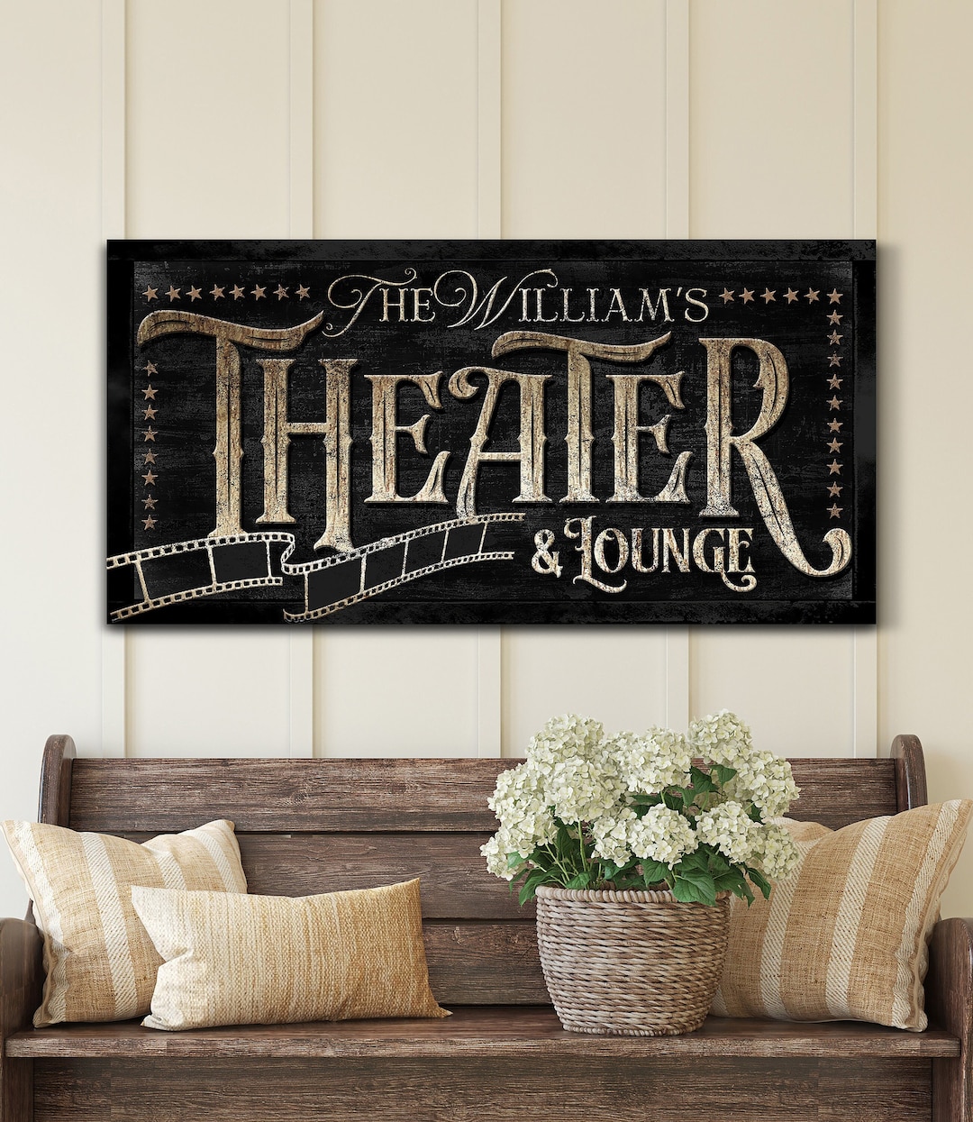 Custom Theater & Lounge Sign, Personalized Home Theater Canvas Decor ...