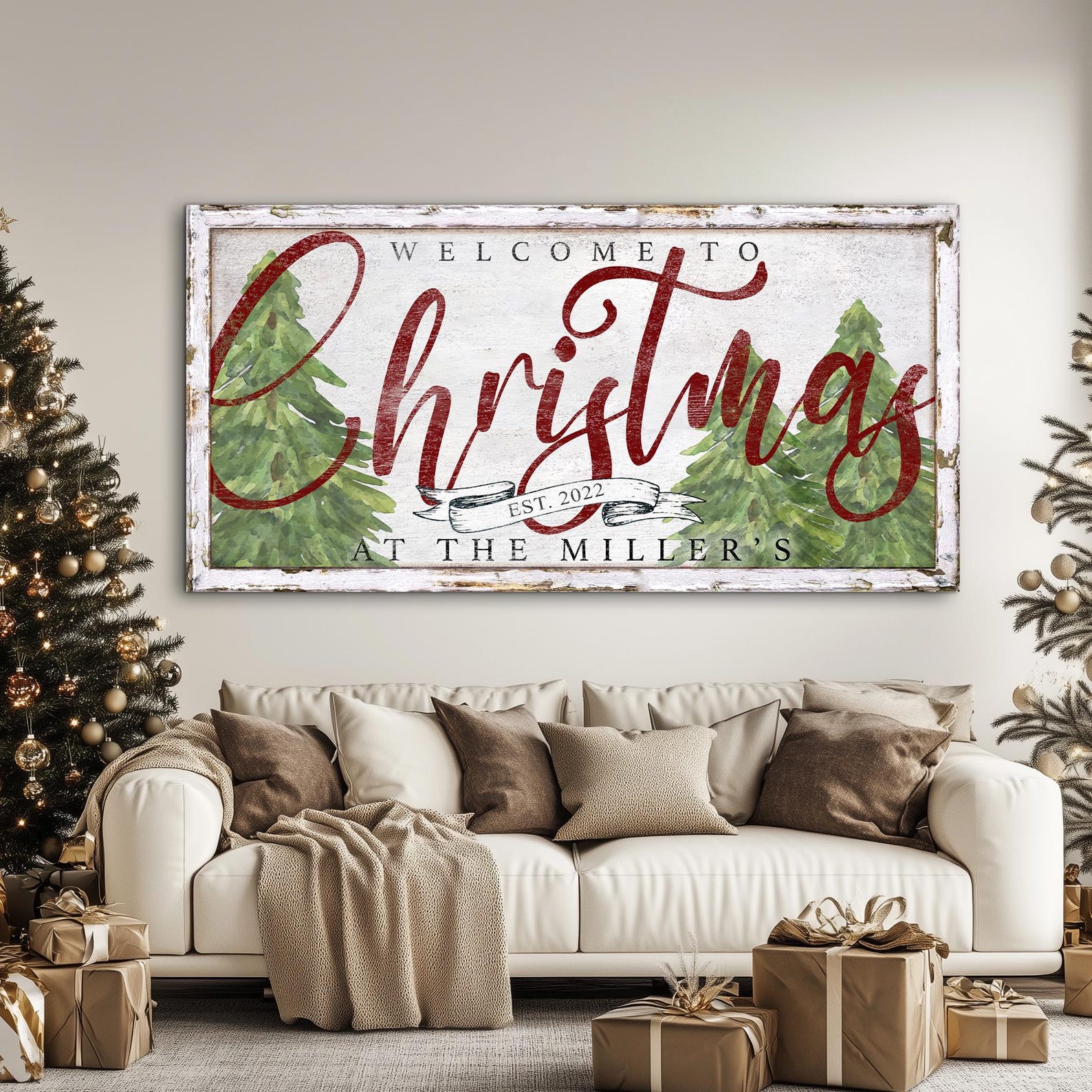 Custom Welcome to Christmas, Family Name Sign, Personalized Modern ...