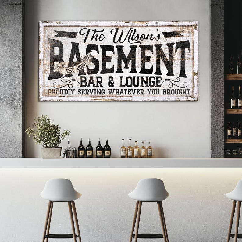 Custom Basement Bar & Lounge Sign, Home Bar Decor, Vintage Man Cave ...