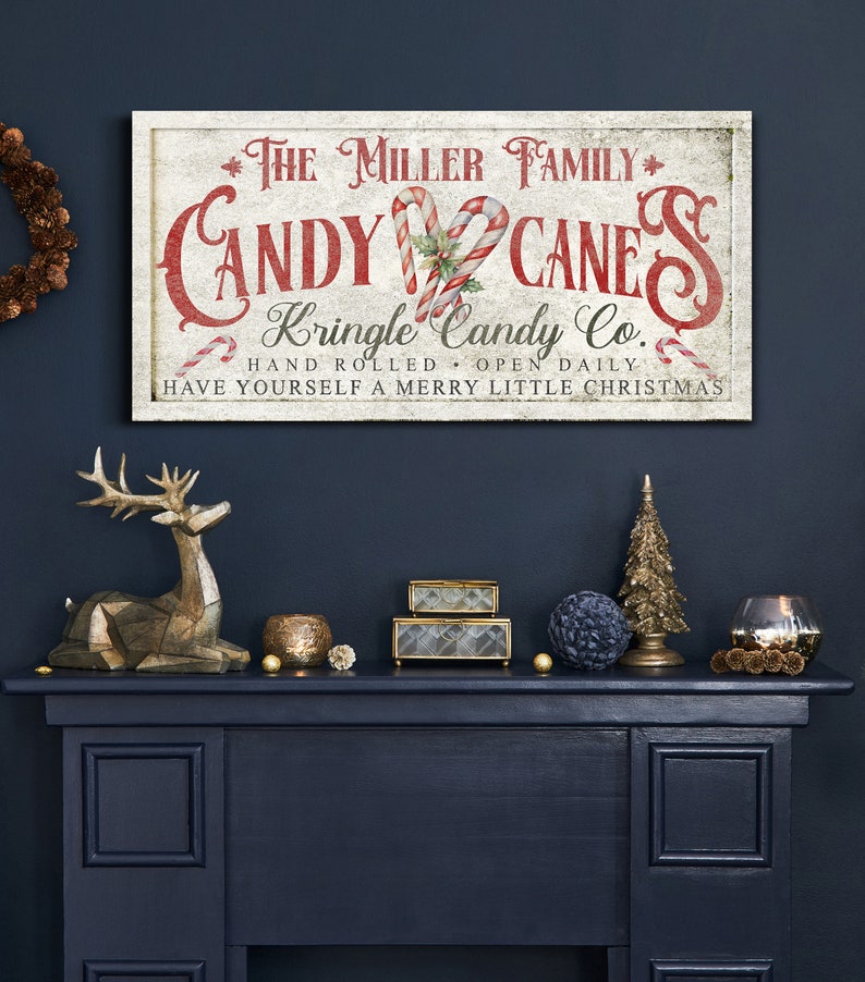 Custom Candy Canes Sign, Personalized Kringle Candy Co Canvas Art ...