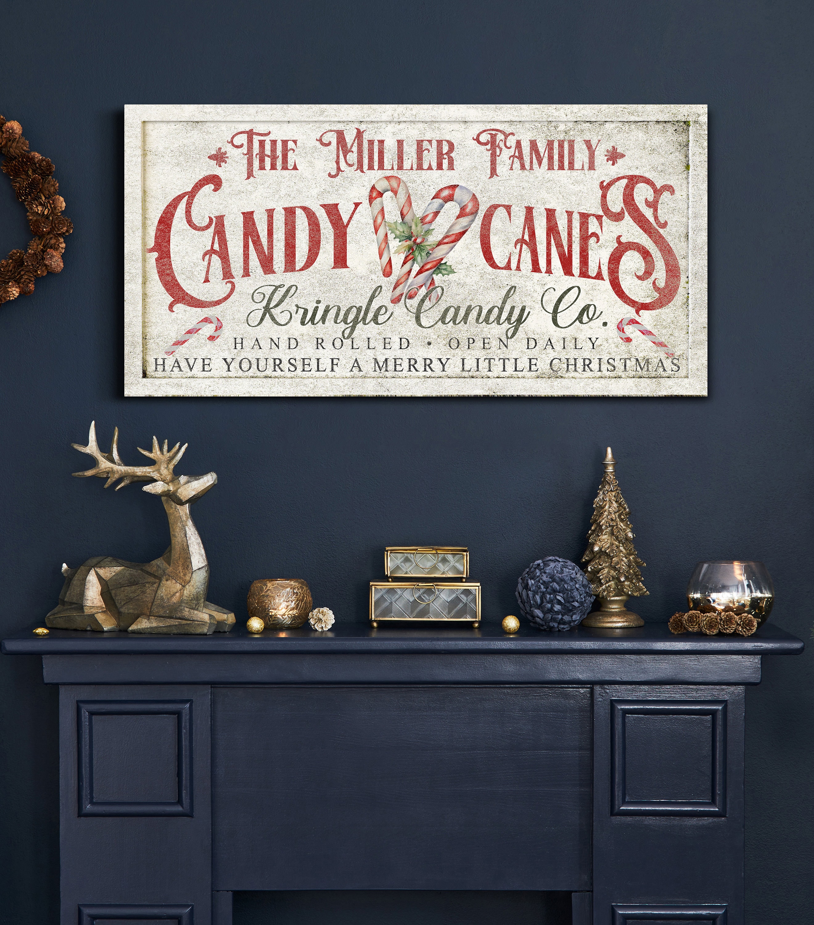 Custom Candy Canes Sign, Personalized Kringle Candy Co Canvas Art ...