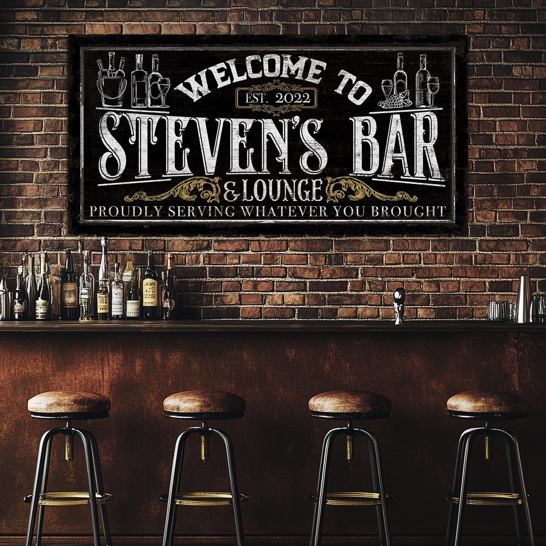 Personalized Bar & Lounge Sign, Bar Sign, Home Bar Decor, Rustic Pub ...