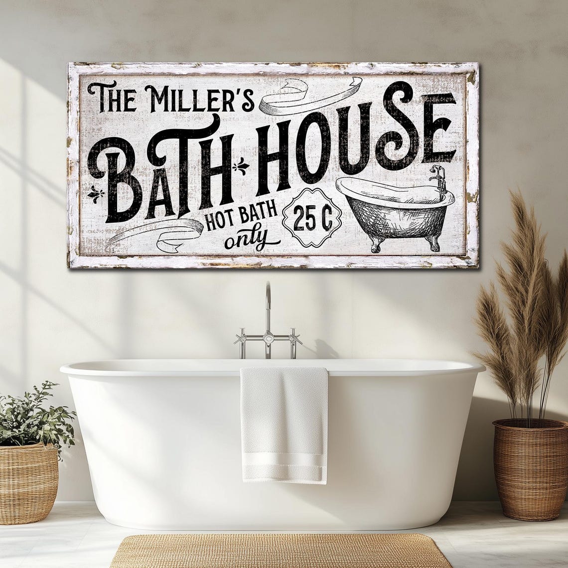 Personalized Bath House Sign, Vintage Family Name Bathroom Sign, Wash ...
