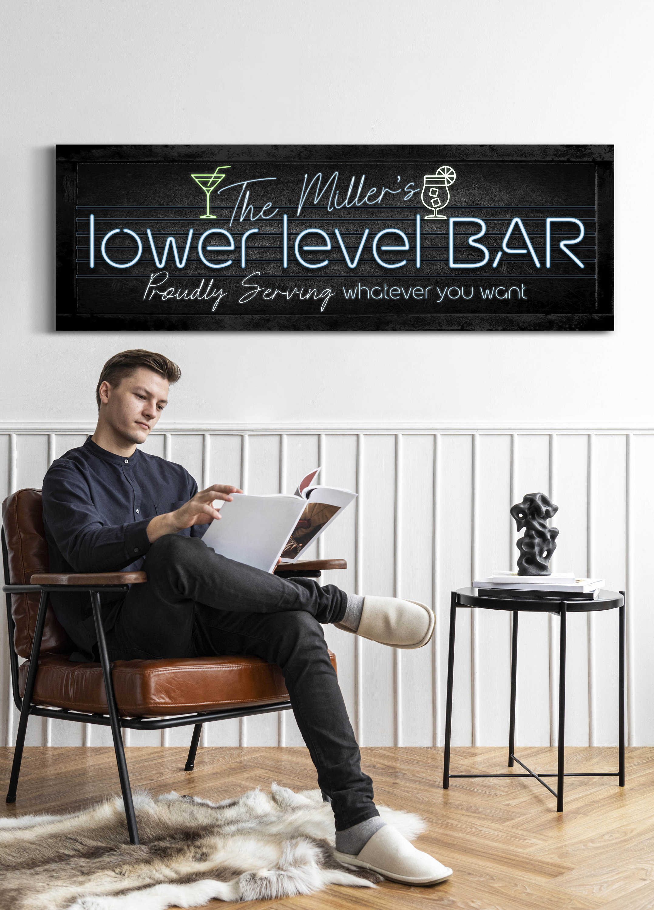 Personalized Lower Level Bar Sign, Custom Basement Bar Wall Art, Man ...