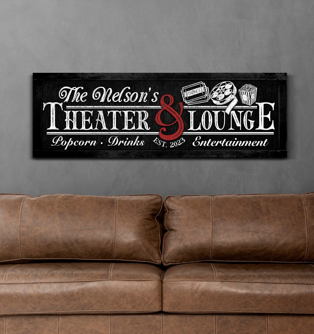 Personalized Theater & Lounge Sign, Vintage Basement Decor, Rustic ...