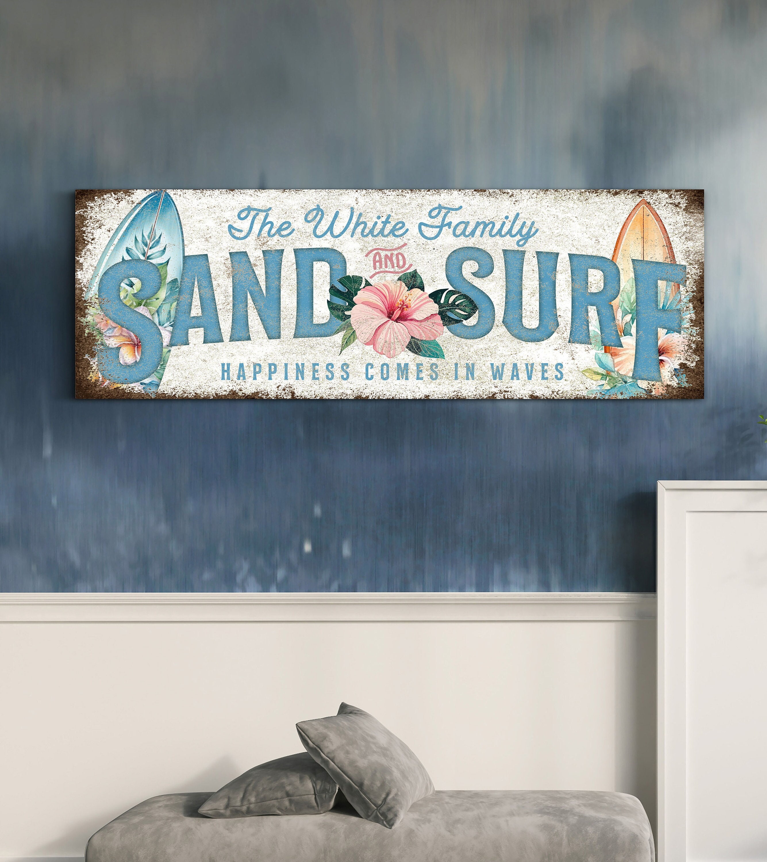 Personalized Sand and Surf Sign, Personalized Family Name Wall Art ...