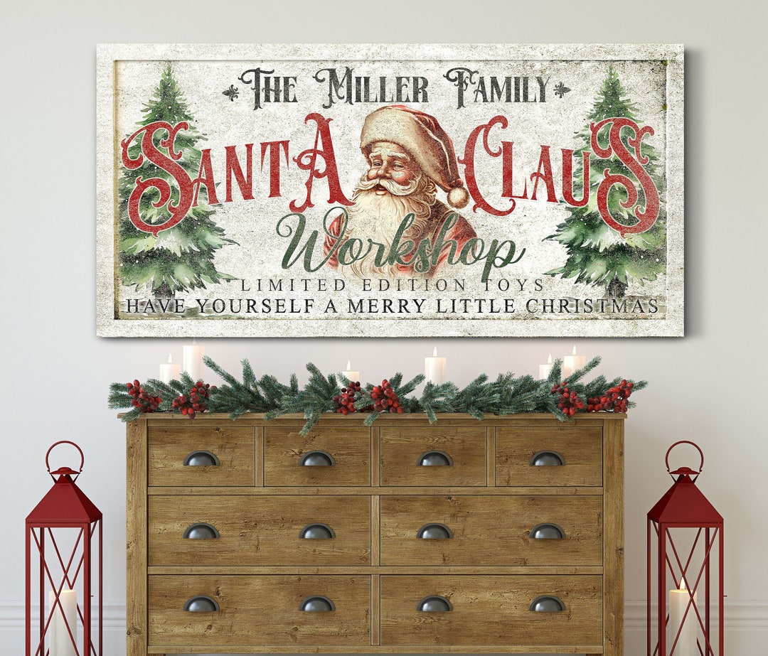 Personalized Santa Claus Workshop Sign With Name, Christmas Canvas ...