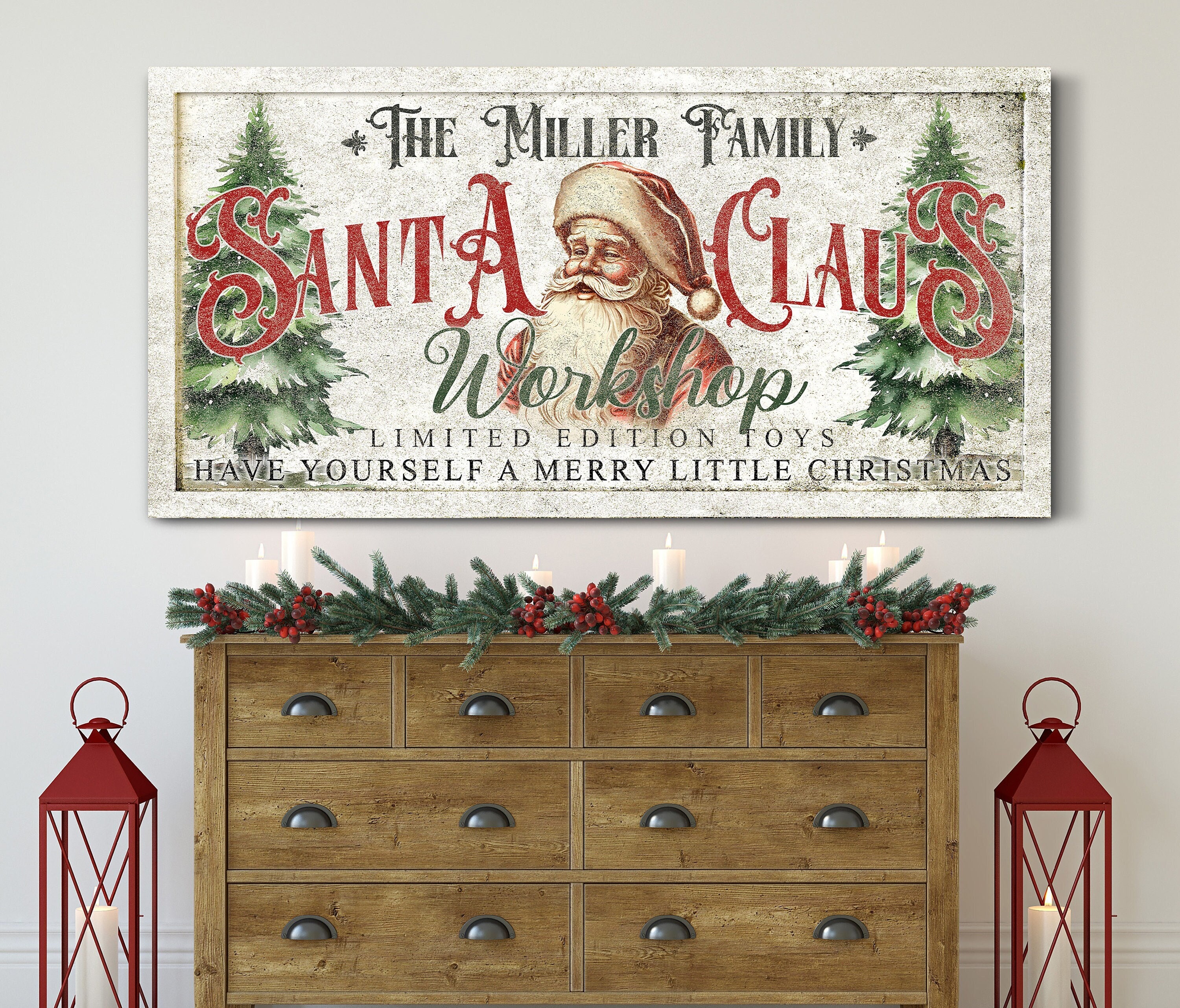 Personalized Santa Claus Workshop Sign With Name, Christmas Canvas ...