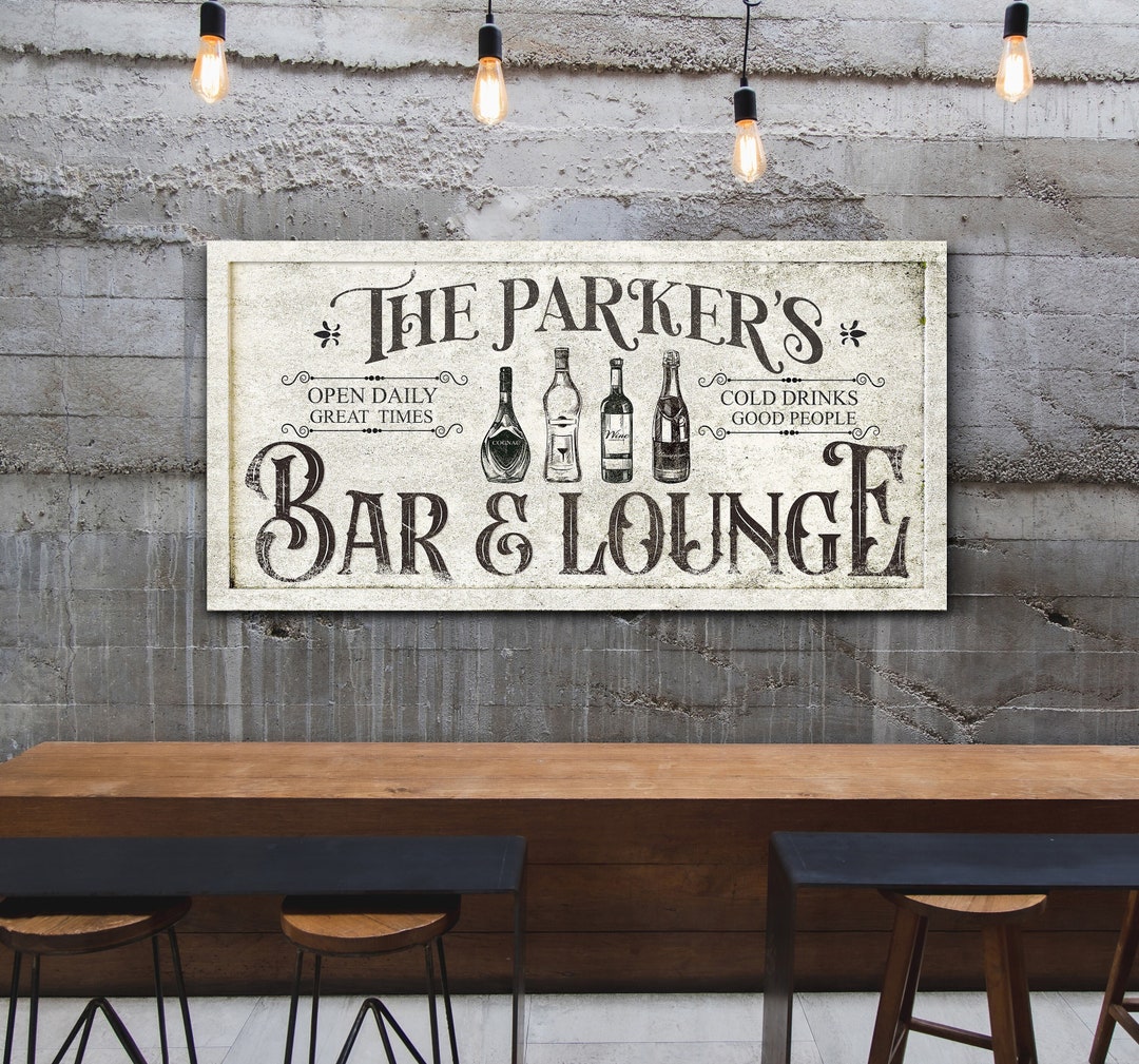 Personalized Bar & Lounge Canvas Decor, Custom Basement Bar Canvas Art ...
