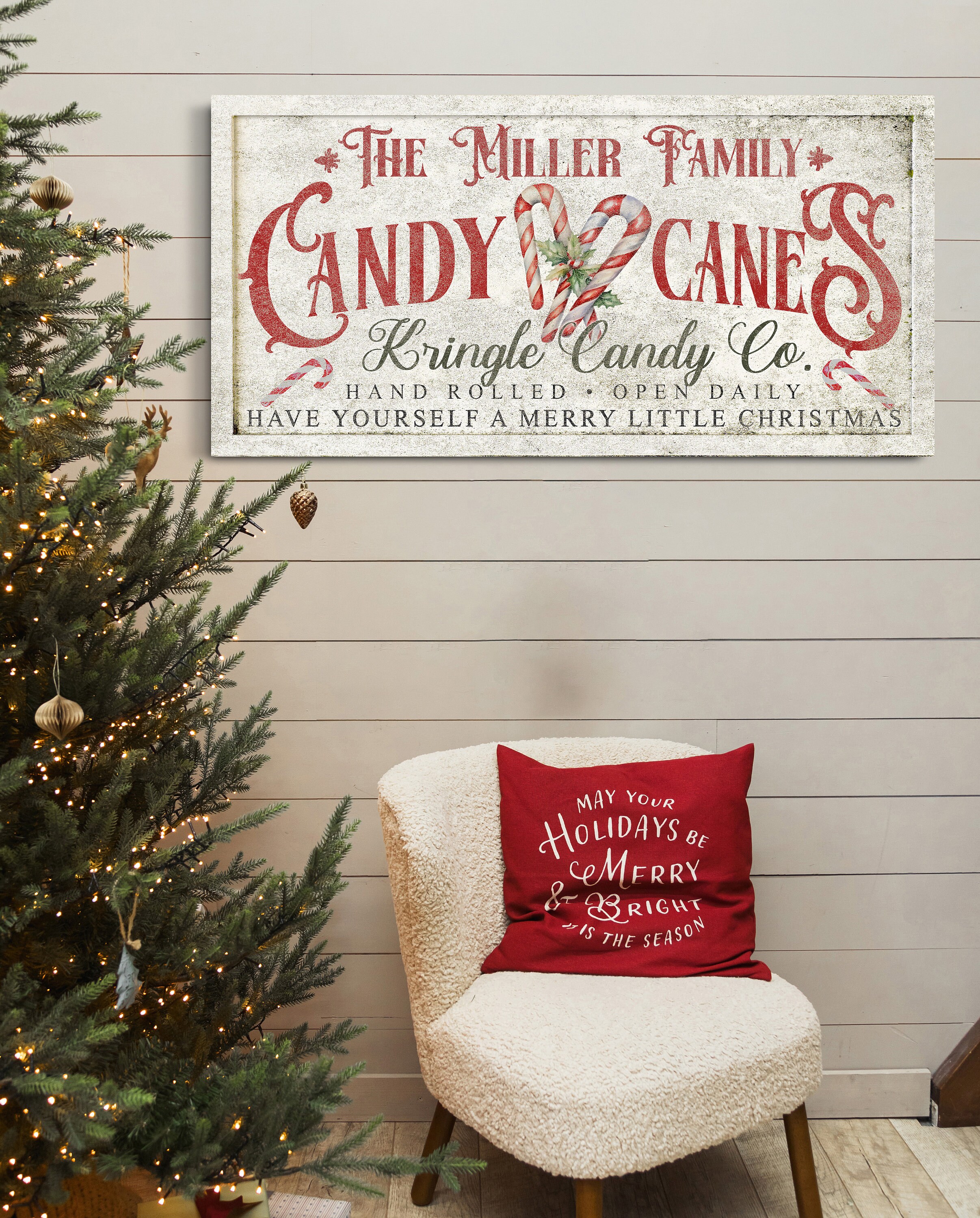 Custom Candy Canes Sign, Personalized Kringle Candy Co Canvas Art ...