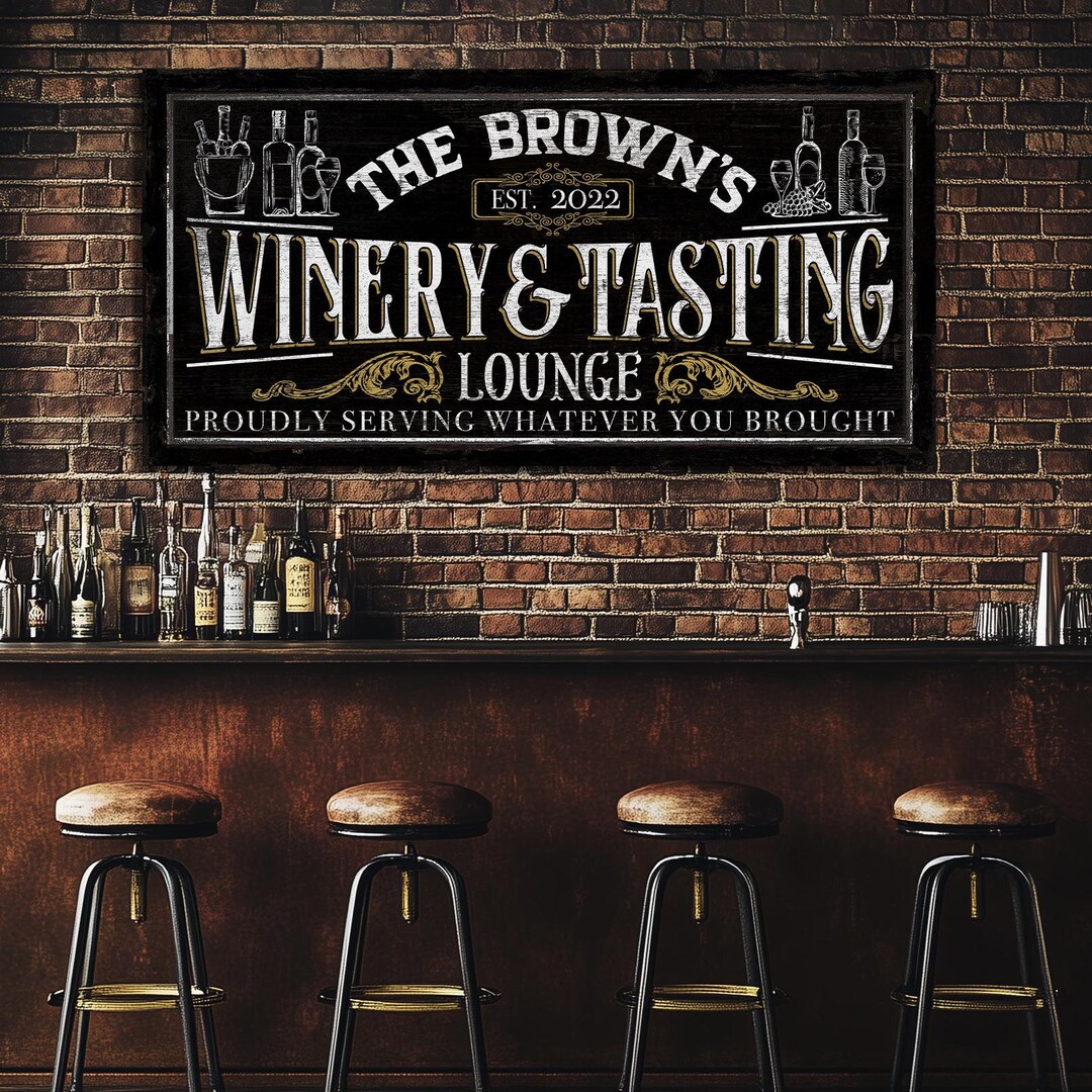 Personalized Winery Tasting Lounge Sign, Wine Bar Wall Art, Retro Wine ...