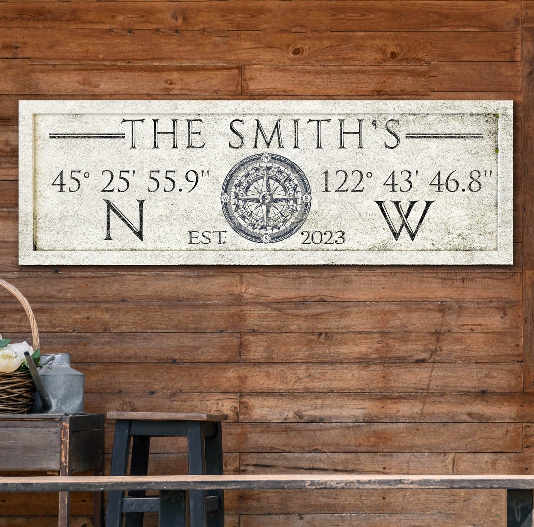 Custom Coordinates Sign With Last Name, Personalized Longitude Latitude ...