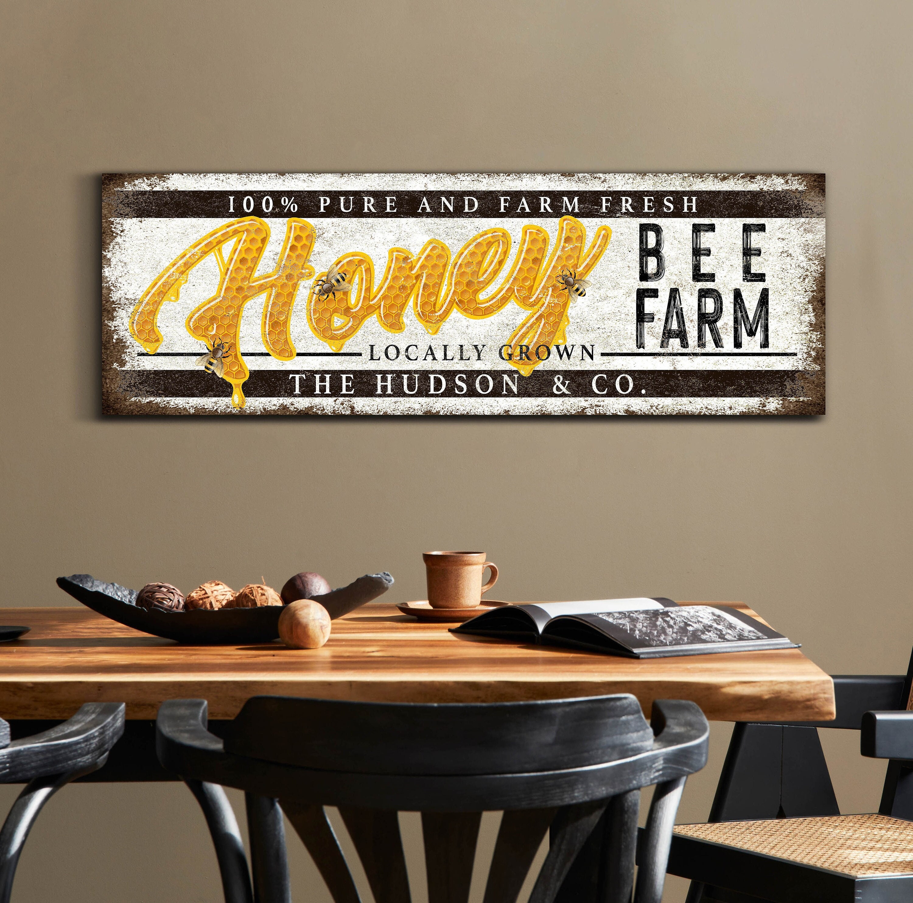 Personalized Honey Sign, Rustic Honey Bee Farm Sign, Modern Farmhouse Wall Decor, Bee Lover ...