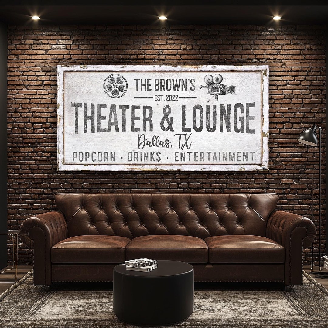 Personalized Theater and Lounge Sign, Family Name Sign, Movie Room ...