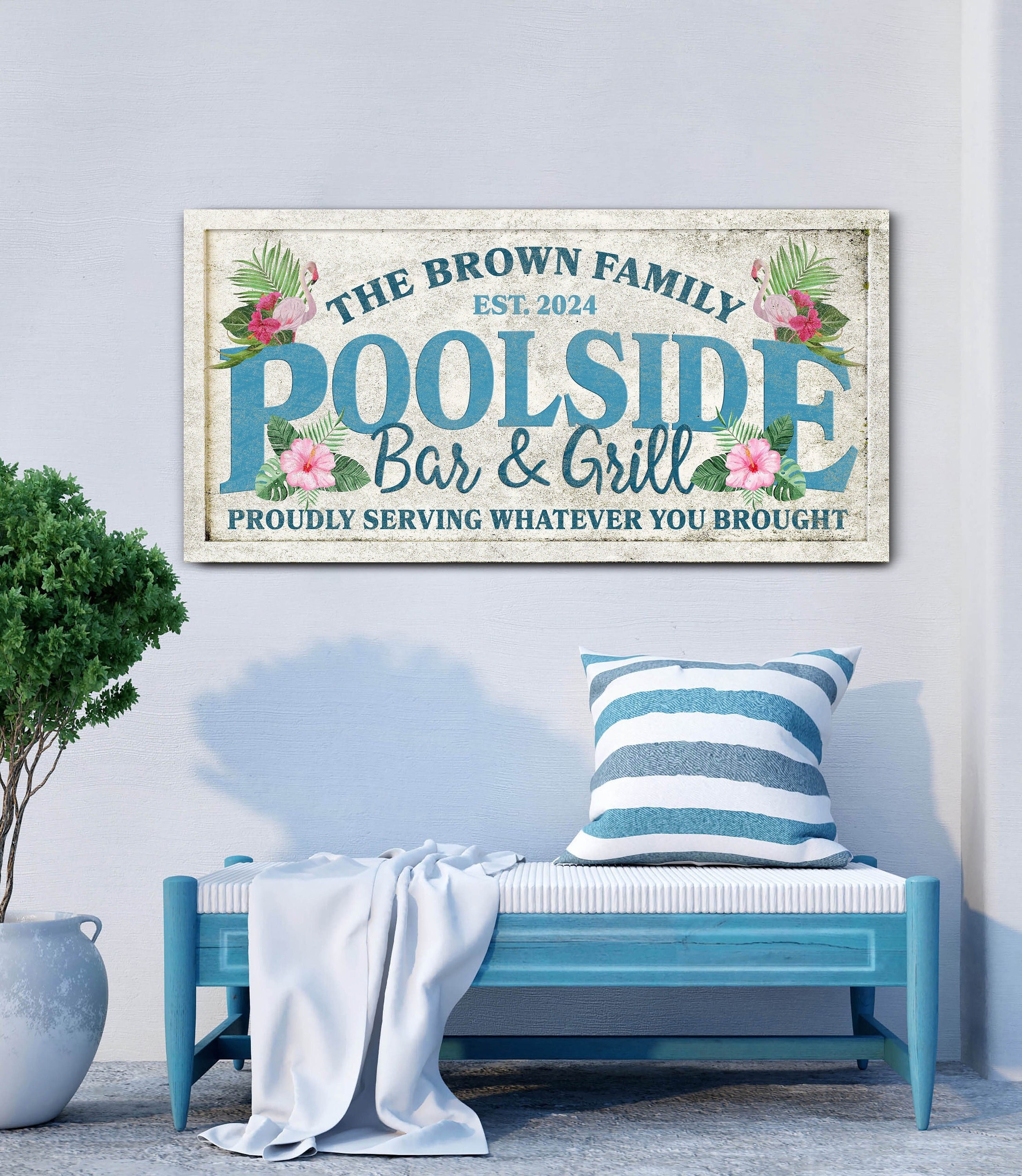 Personalized Poolside Bar and Grill Sign, Personalized Backyard Pool ...