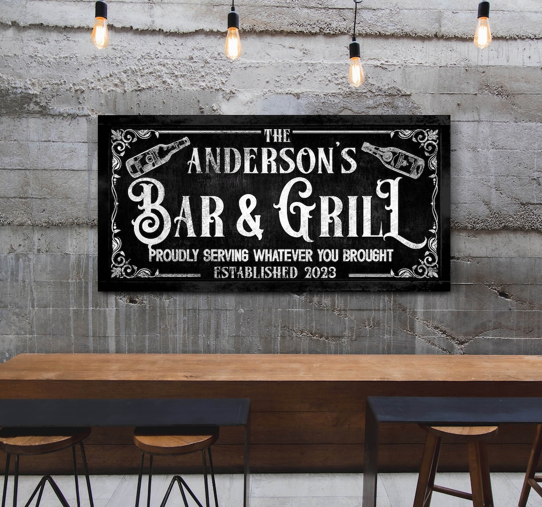 Custom Bar and Grill Sign Personalized Backyard Bar and Grill - Etsy