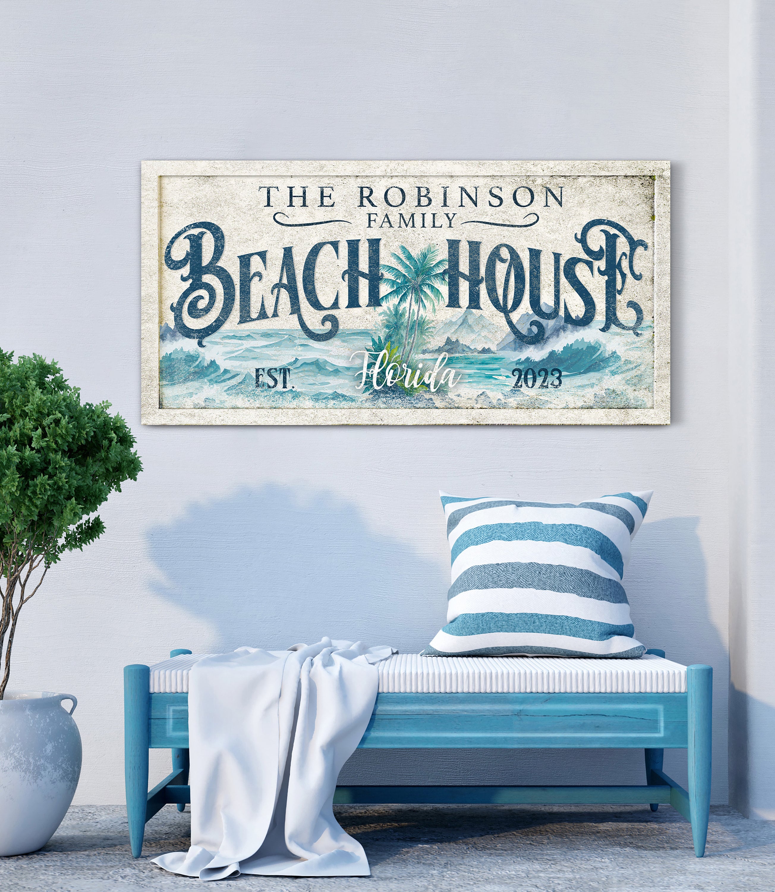Personalized Beach House Sign, Custom Beach House Canvas Art With ...