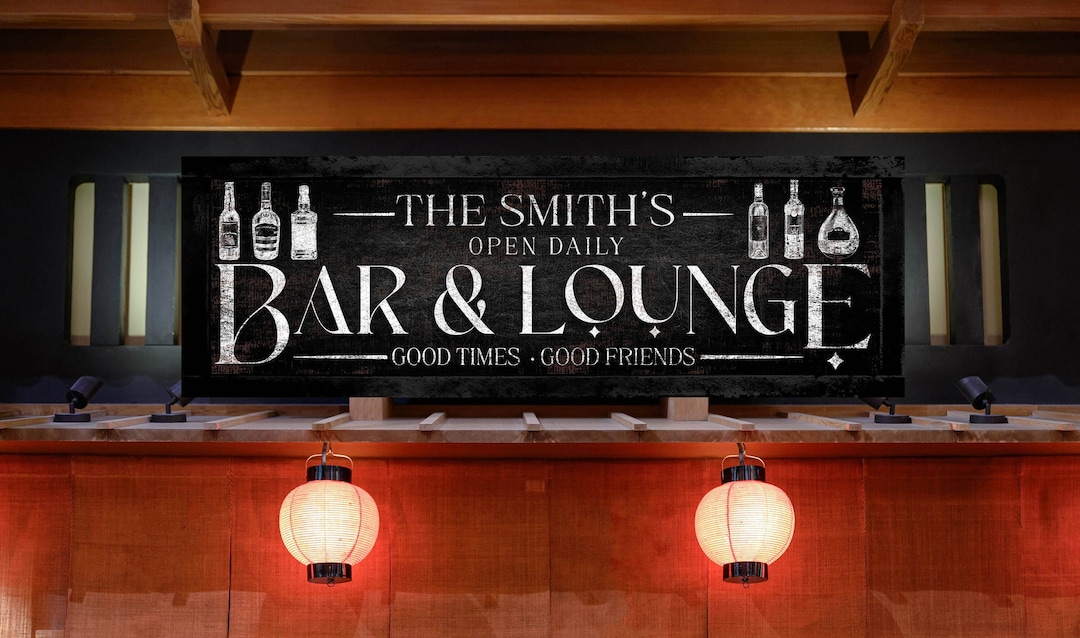 Custom Bar & Lounge Sign, Personalized Last Name Home Bar Wall Decor ...