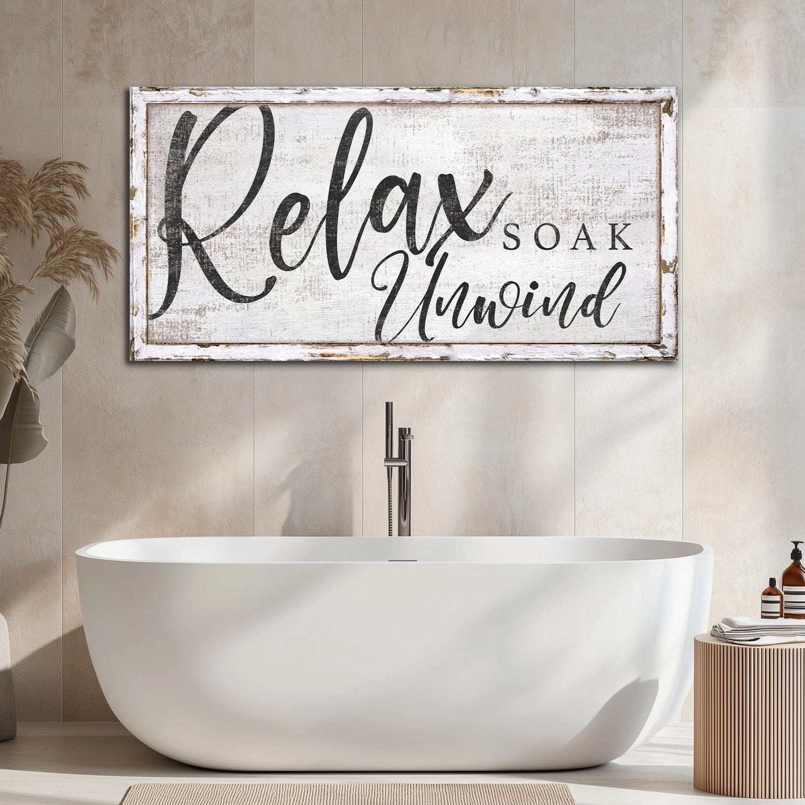 Relax Soak Unwind Sign, Rustic Washroom Over Tub Sign, Modern Bath ...