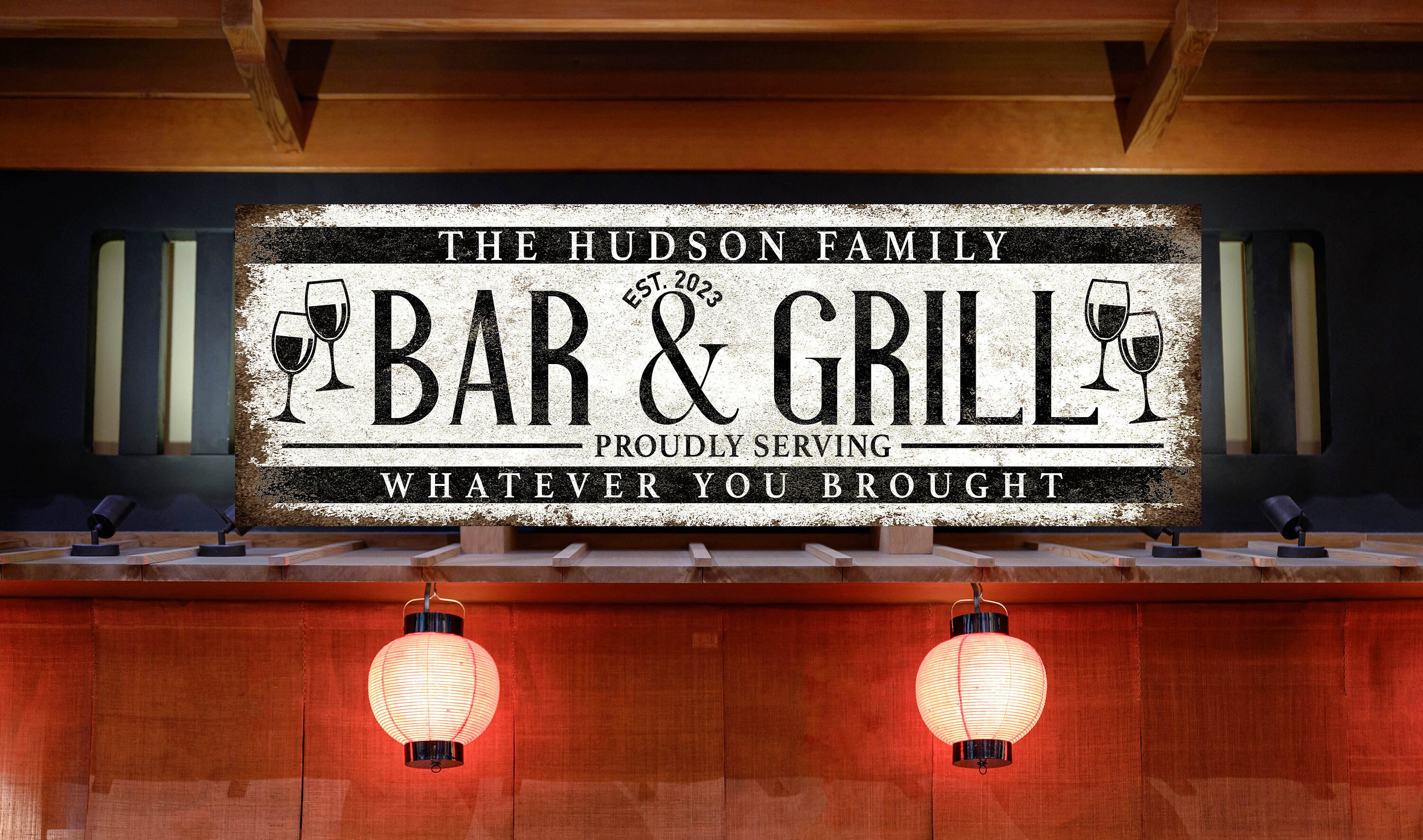 Personalized Bar & Grill Sign, Backyard Wall Decor, Family Bar Wall Art ...