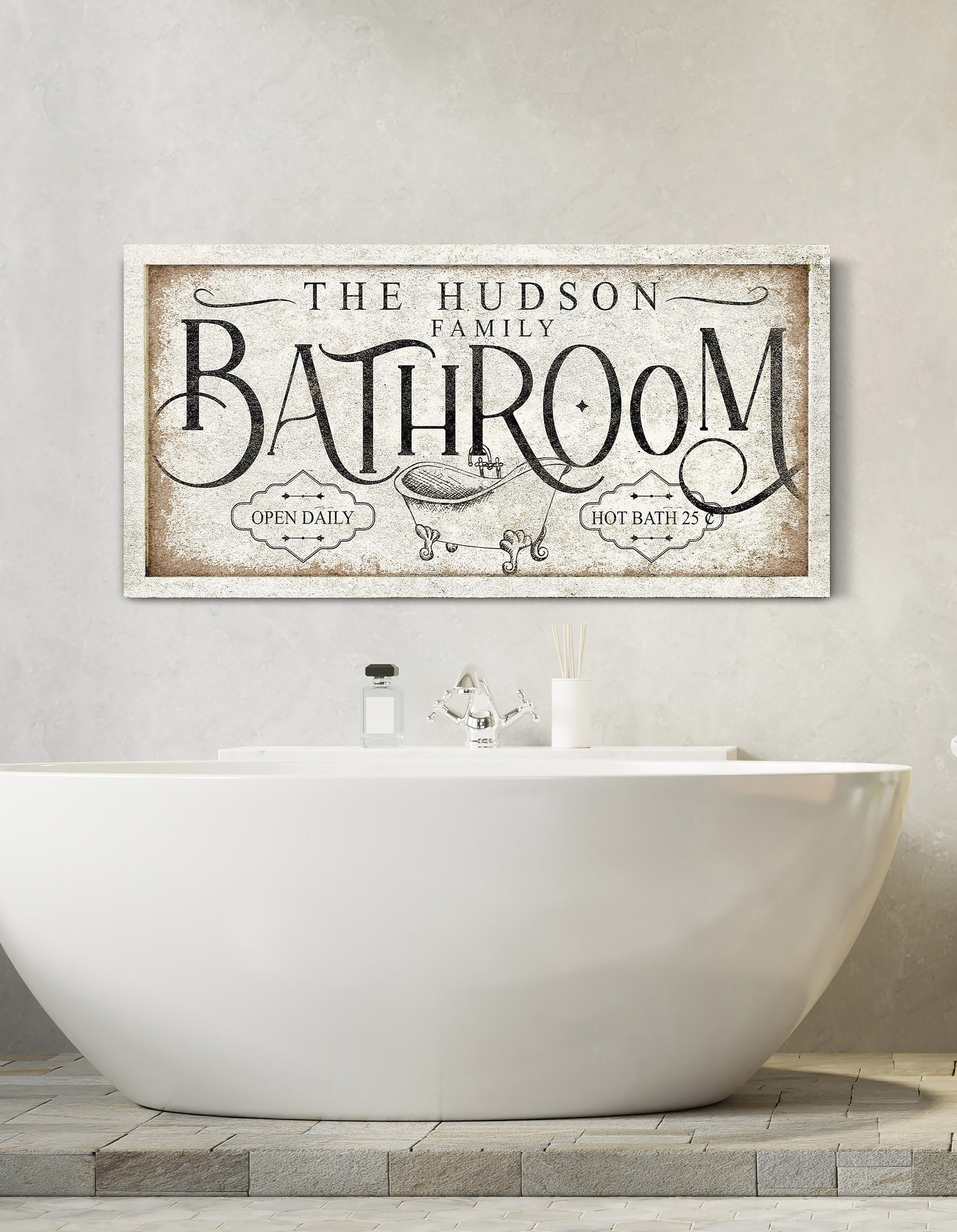 Custom Bathroom Sign, Personalized Hot Bath Canvas Art, Over Bath Tub ...