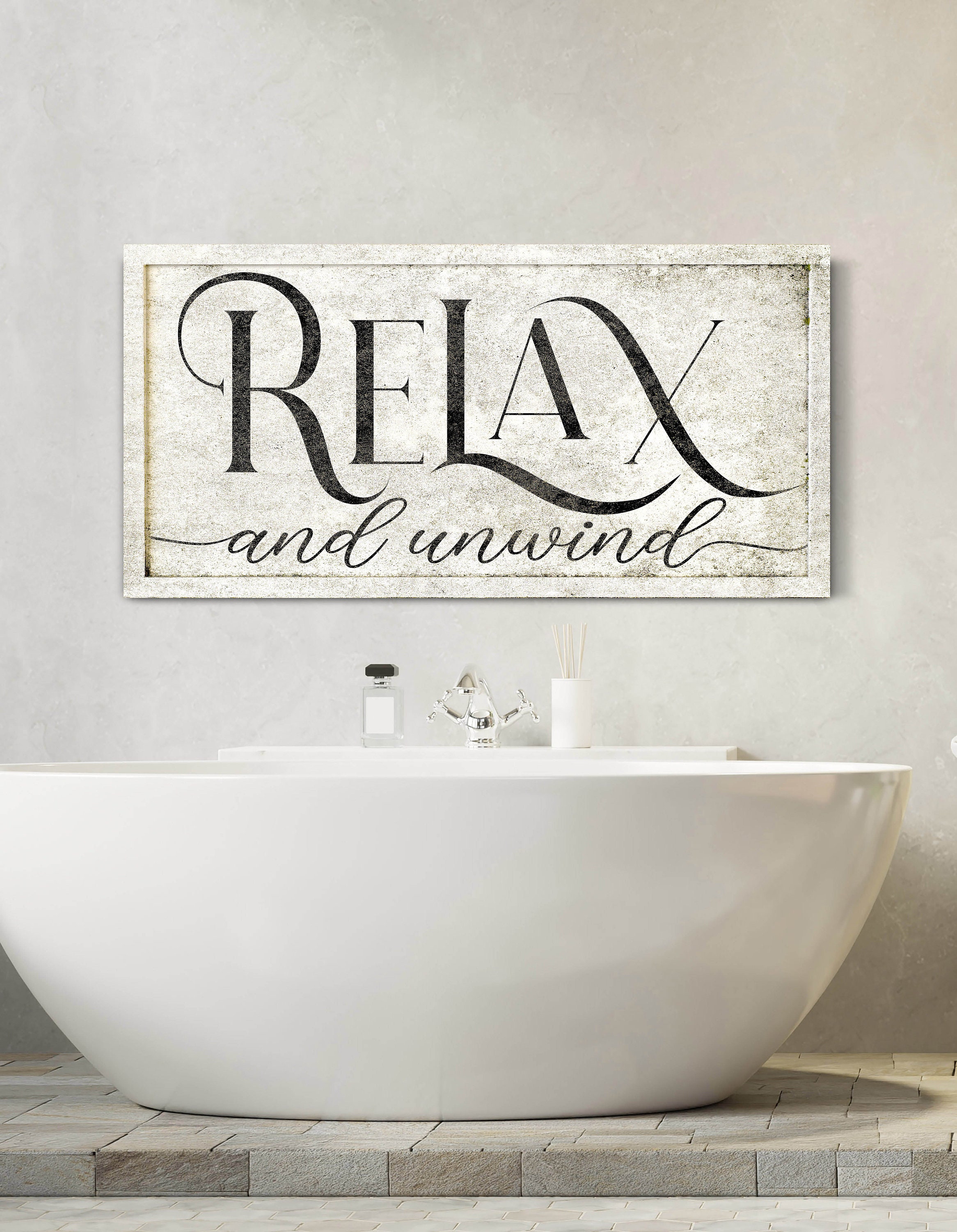 Relax and Unwind, Bathroom Sign, Bathroom Art, Handwriting Gift Art ...