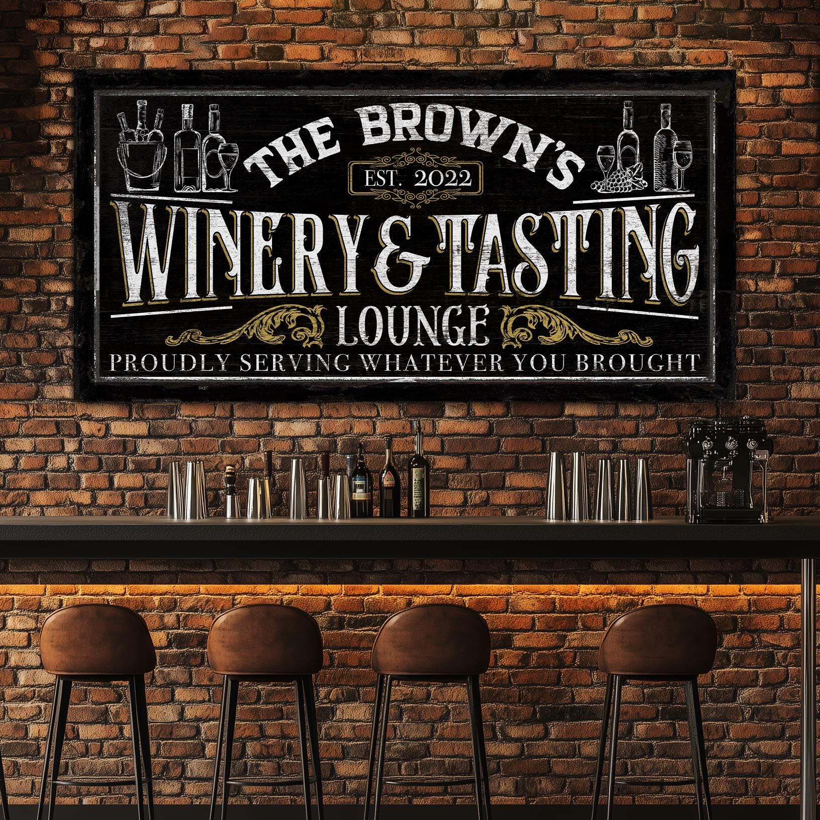 Personalized Winery Tasting Lounge Sign, Wine Bar Wall Art, Retro Wine ...