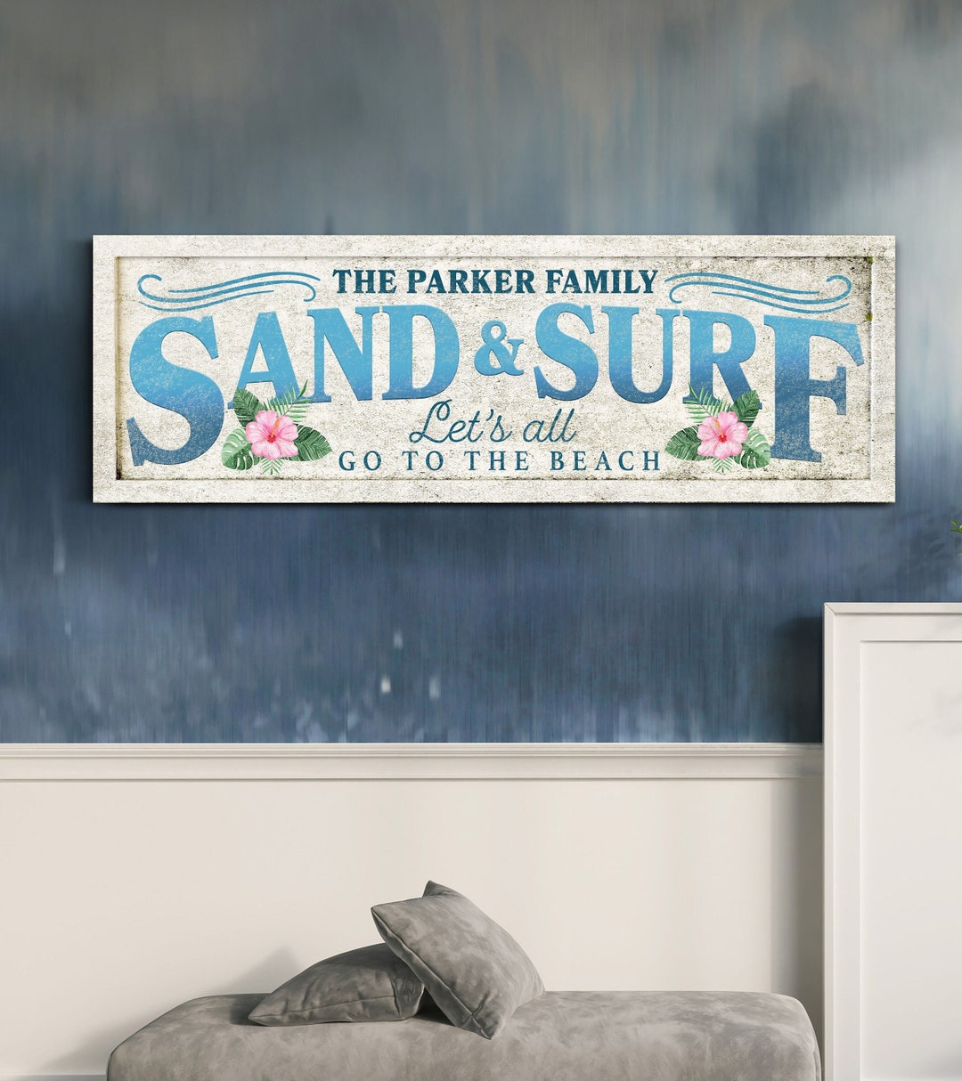 Personalized Sand and Surf Sign, Custom Family Name Surf Wall Art, Surf ...