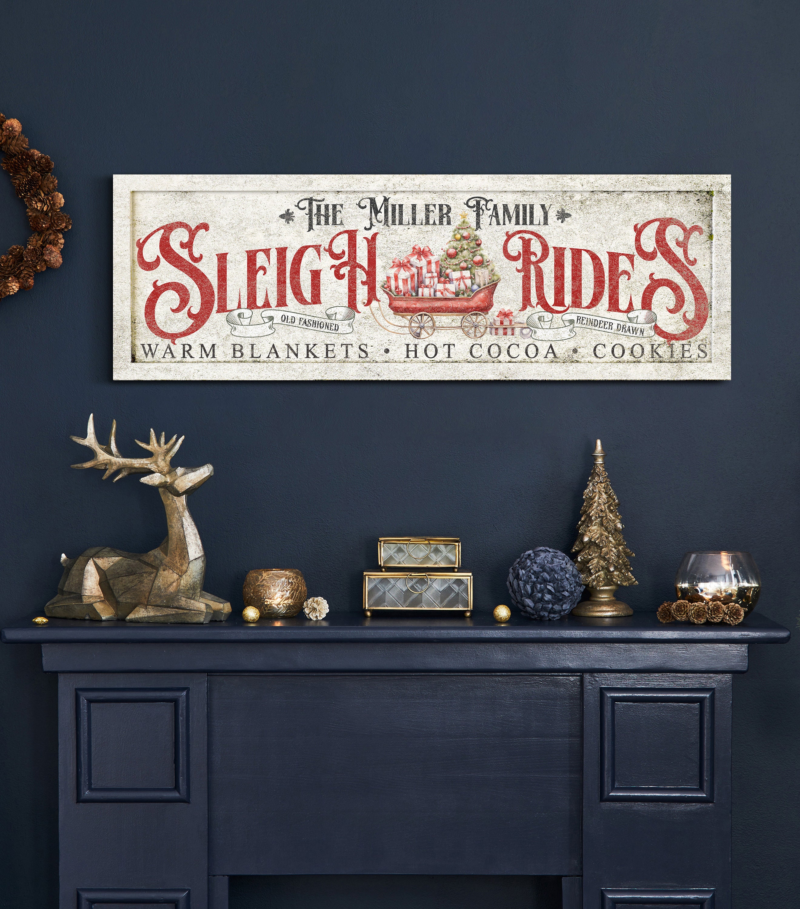 Custom Sleigh Rides Canvas Decor, Christmas Canvas Art With Family Name ...