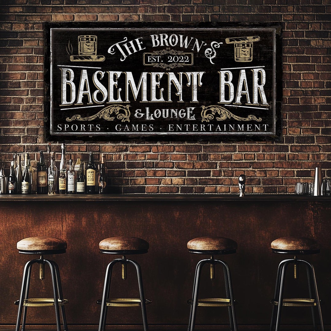 Custom Basement Bar and Lounge Sign, Man Cave Decoration Bar Wall Decor ...