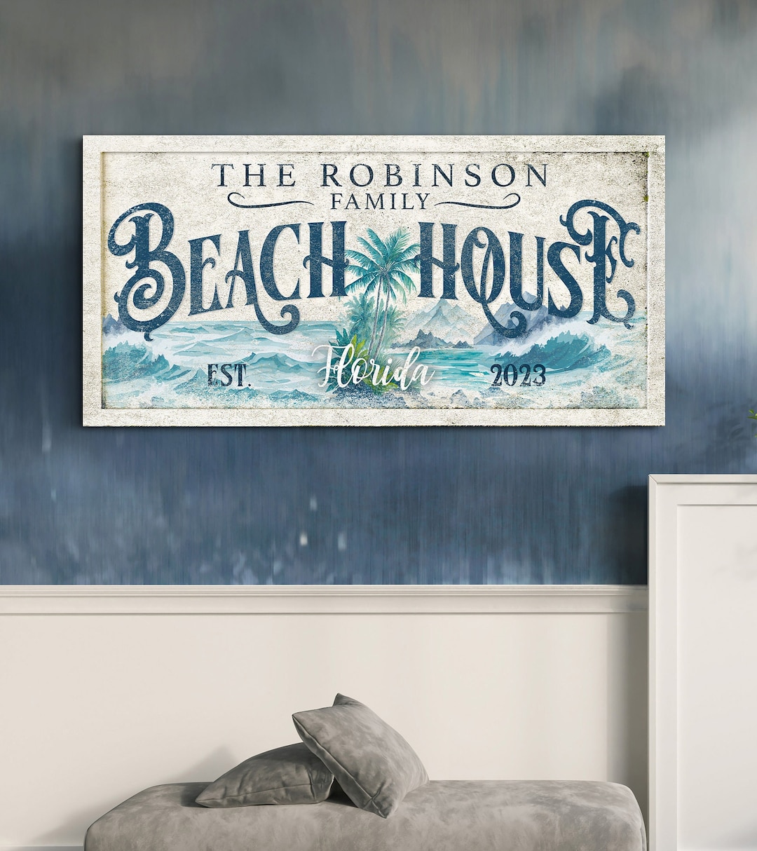 Personalized Beach House Sign, Custom Beach House Canvas Art With ...