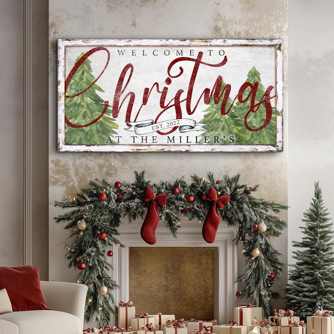 Custom Welcome to Christmas, Family Name Sign, Personalized Modern ...