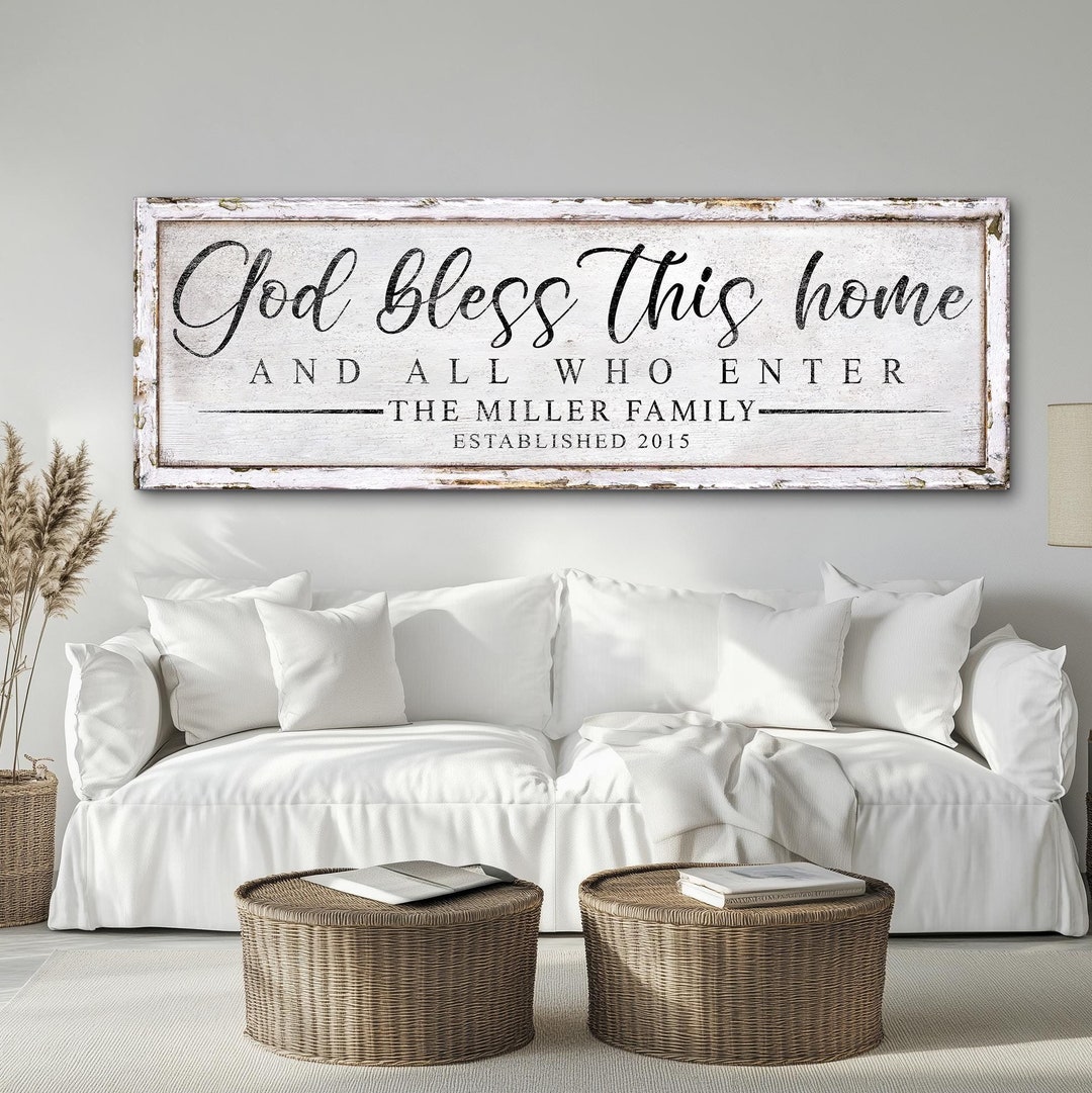 Bless This Home and All Who Enter Sign, Religious Sign, Canvas Print ...