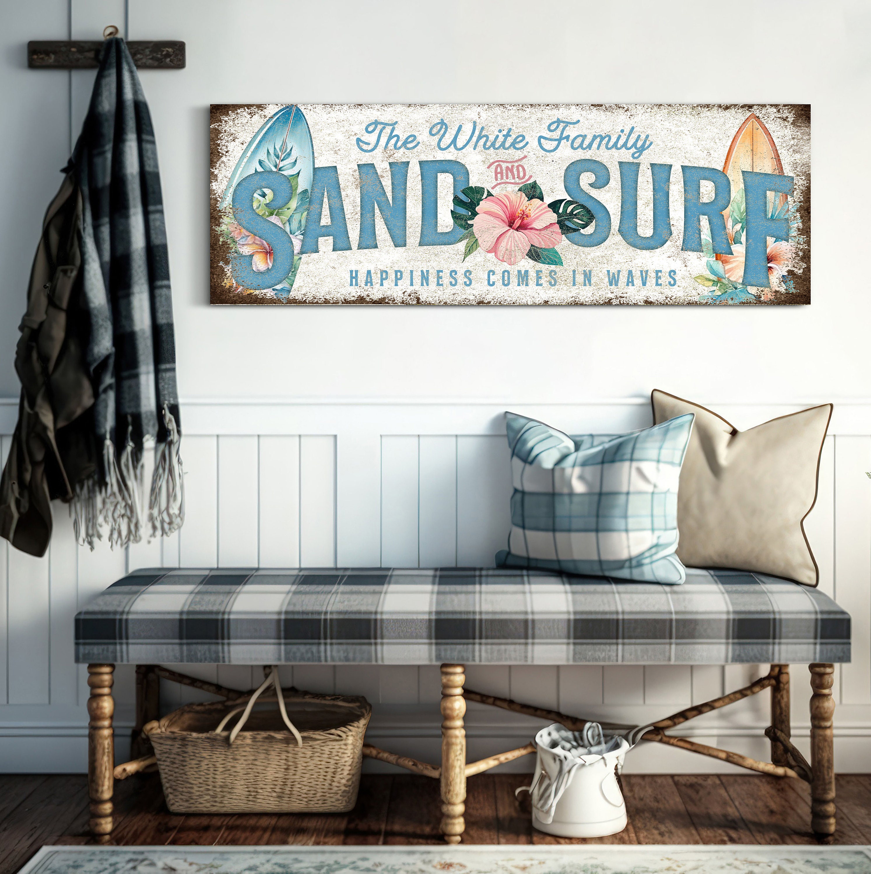 Personalized Sand and Surf Sign, Personalized Family Name Wall Art ...
