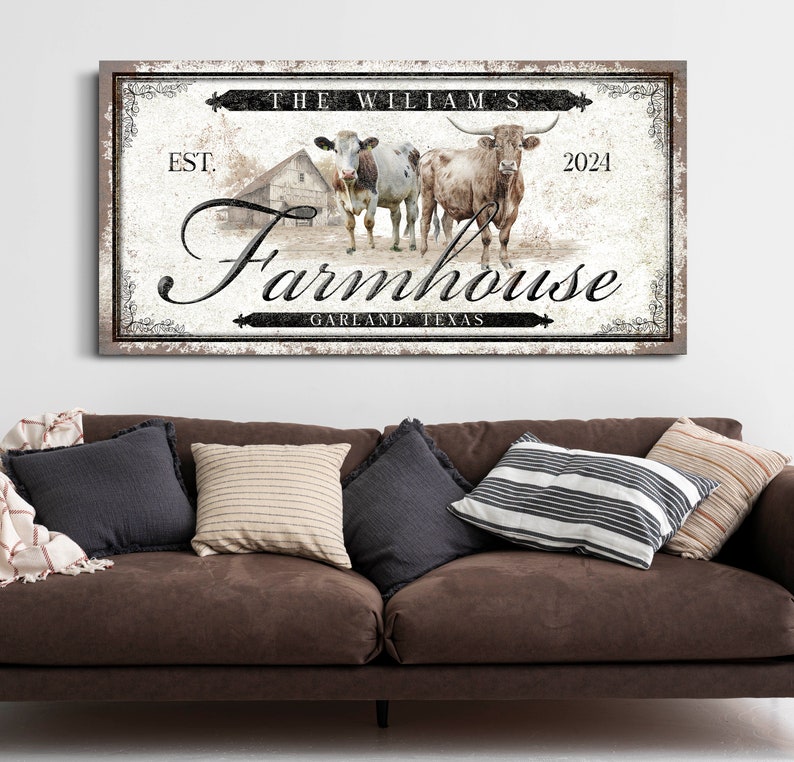 Personalized Farmhouse Sign With Family Name, Rustic Homestead Wall Art ...