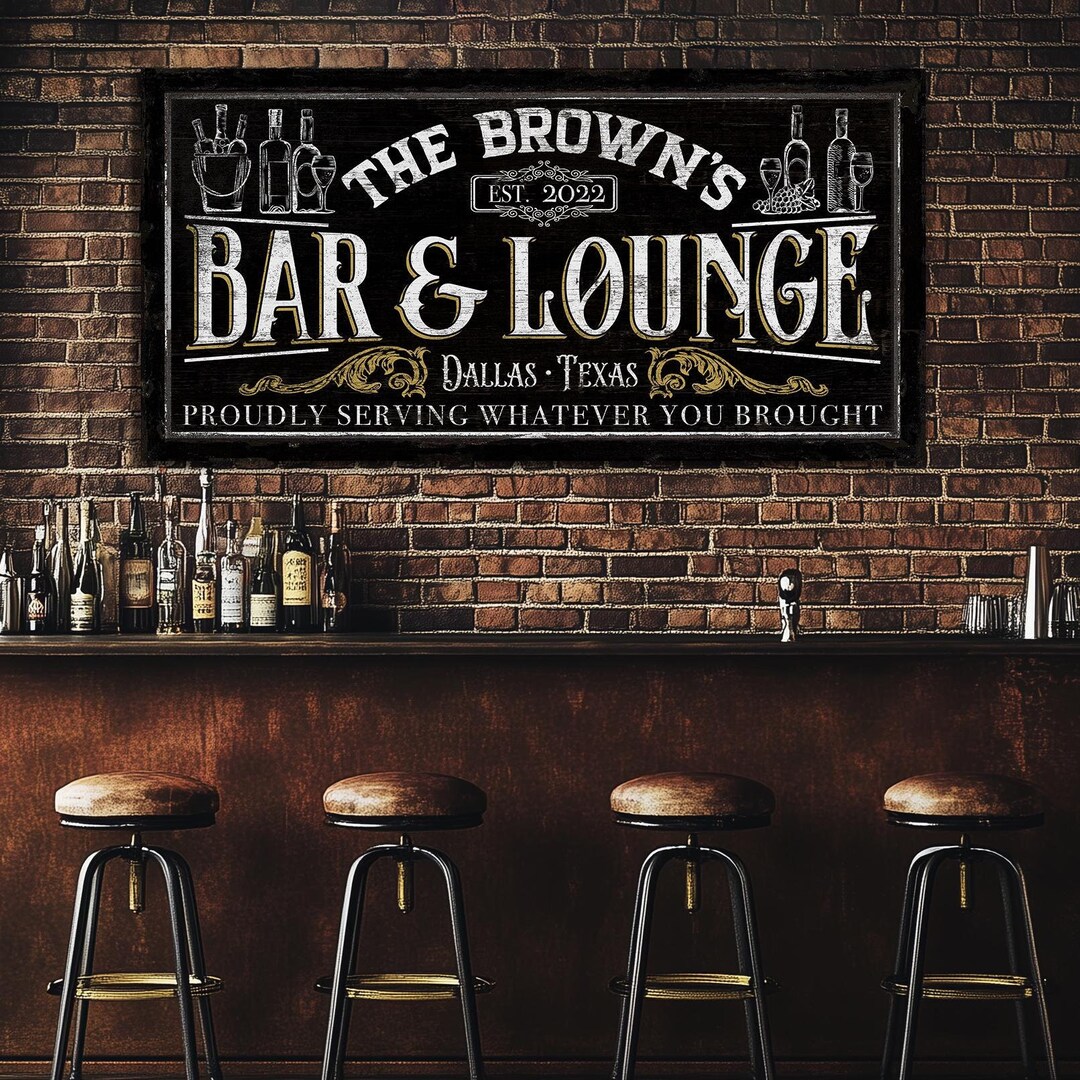 Personalized Bar & Lounge Sign, Home Bar Sign, Basement Pub Deco ...