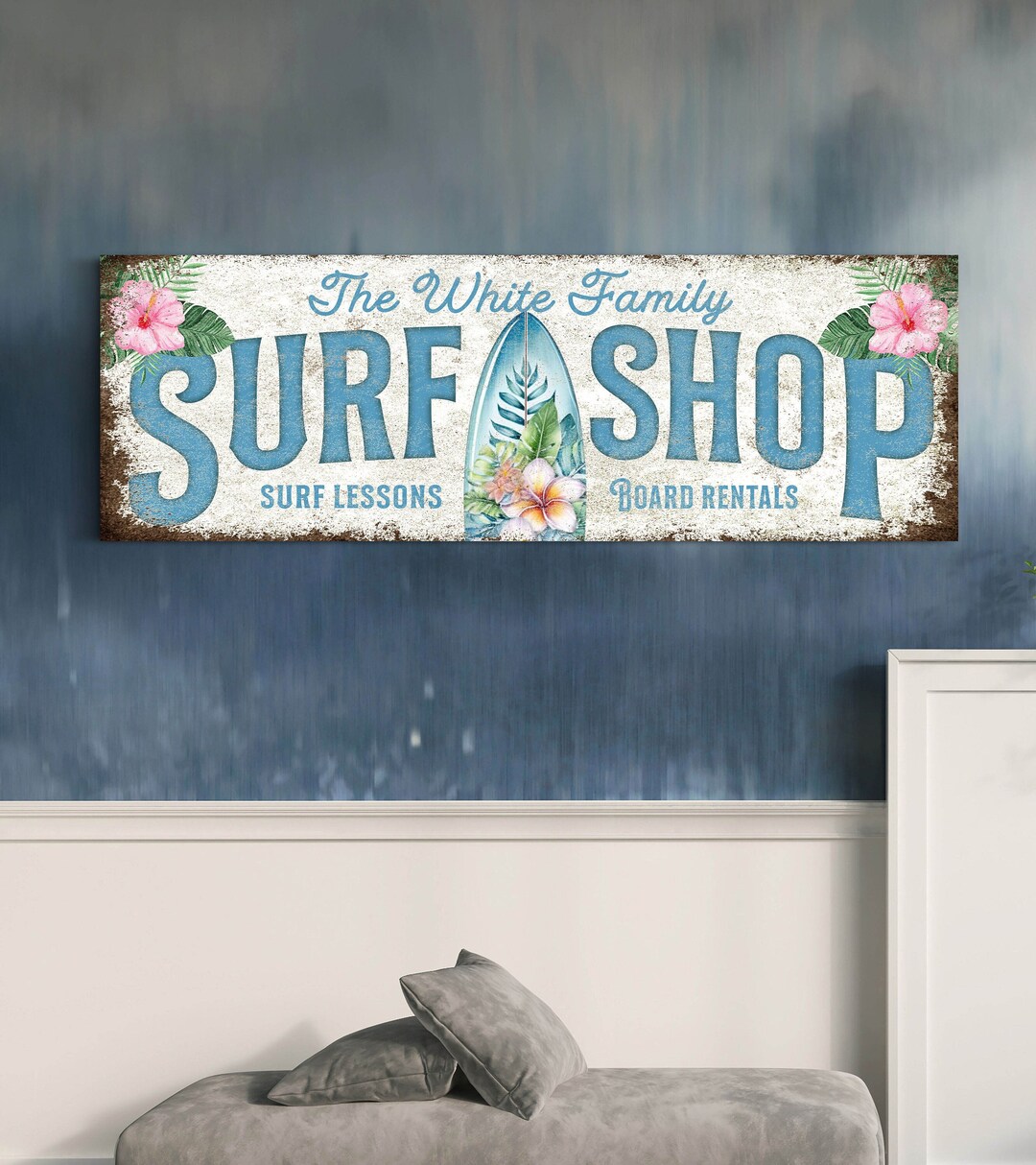 Personalized Surf Shop Sign, Custom Beach House Wall Art With Family ...