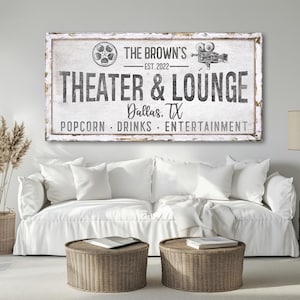 Personalized Theater and Lounge Sign, Family Name Sign, Movie Room ...