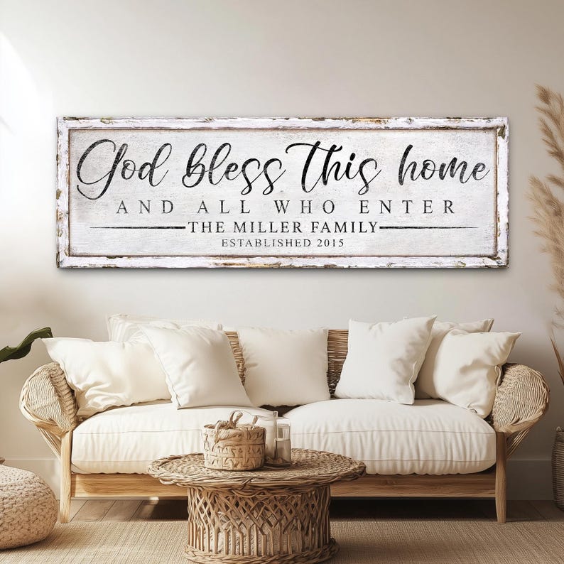 Bless This Home and All Who Enter Sign, Religious Sign, Canvas Print ...