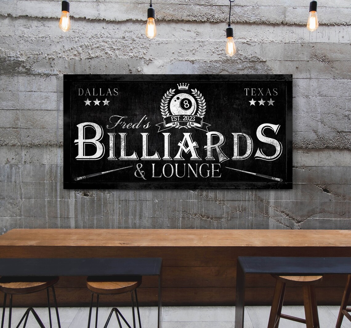 Custom Billiards Sign, Personalized Billiards Sign, Farmhouse Wall ...