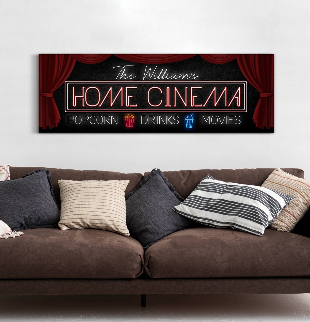 Personalized Home Cinema Sign, Custom Movie Room Wall Art, Theater Room ...