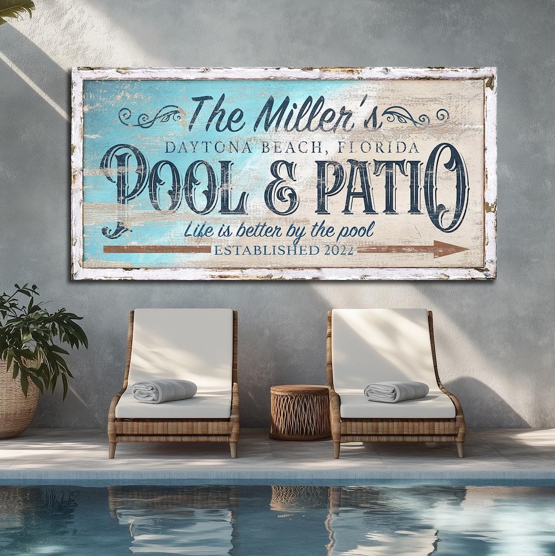 Custom Pool and Patio Sign With Family Name, Outside Wall Sign ...