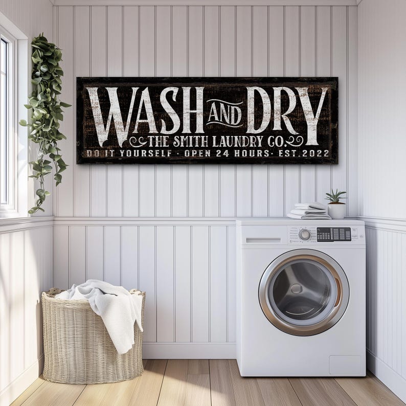 Custom Wash and Dry Sign, Custom Family Laundry Company Sign, Bathroom ...